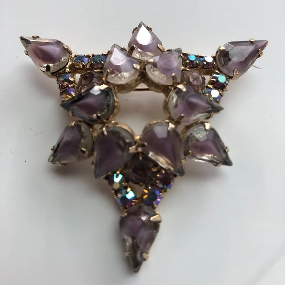 Vintage | Jewelry | Vintage Amethyst Ab Rhinestone Doomed Triangle Pin ...